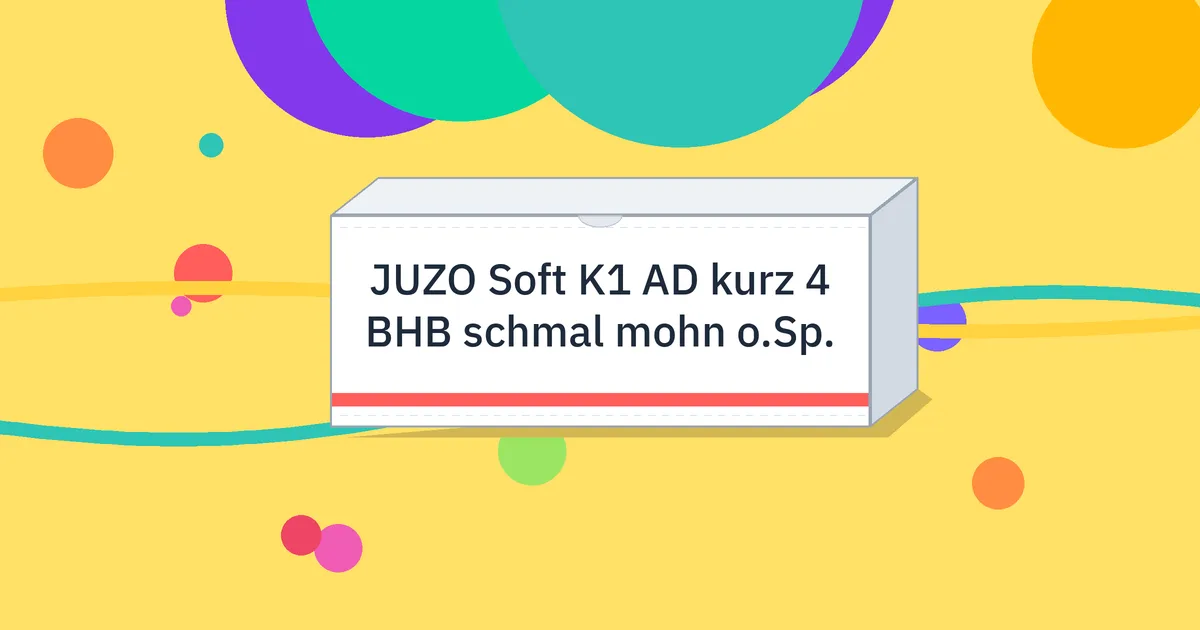 Symbolbild: Packung mit der Aufschrift JUZO Soft K1 AD kurz 4 BHB schmal mohn o.Sp. (PZN 15463970) – Verfügbarkeit und Bezug in Apotheken in Frankfurt am Main