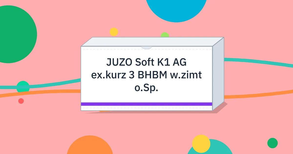 Symbolbild: Packung mit der Aufschrift JUZO Soft K1 AG ex.kurz 3 BHBM w.zimt o.Sp. (PZN 14866080) – Verfügbarkeit und Bezug in Apotheken in Frankfurt am Main