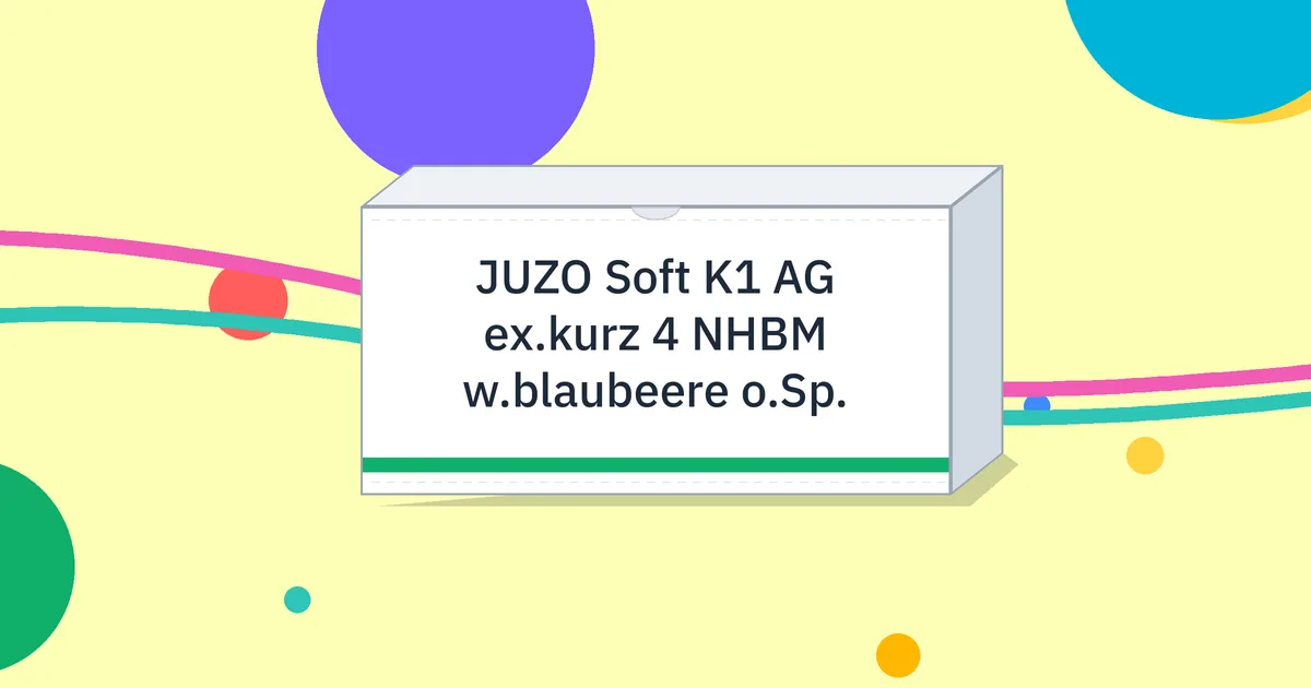 Symbolbild: Packung mit der Aufschrift JUZO Soft K1 AG ex.kurz 4 NHBM w.blaubeere o.Sp. (PZN 15017532) – Verfügbarkeit und Bezug in Apotheken in Frankfurt am Main