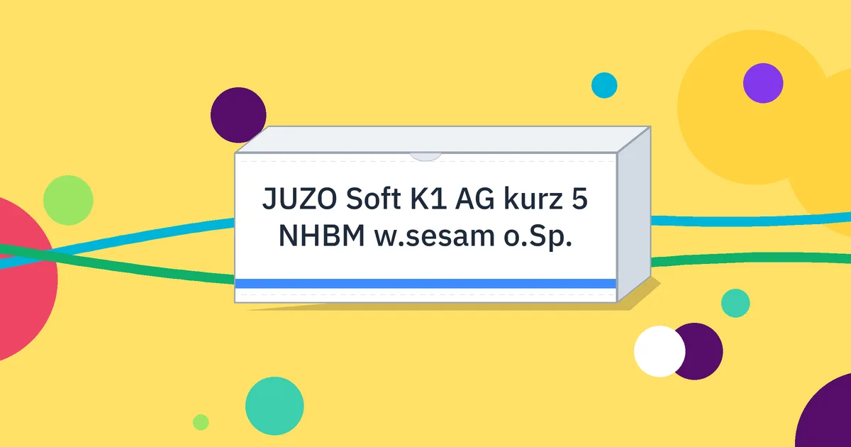 Symbolbild: Packung mit der Aufschrift JUZO Soft K1 AG kurz 5 NHBM w.sesam o.Sp. (PZN 15000164) – Verfügbarkeit und Bezug in Apotheken in Frankfurt am Main