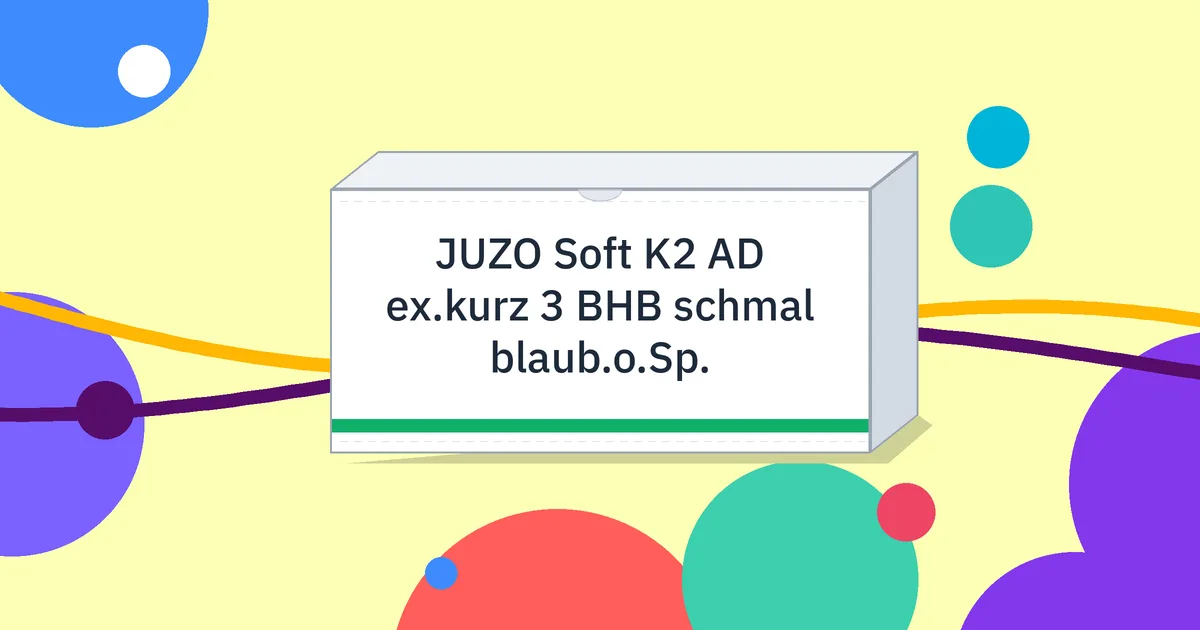 Symbolbild: Packung mit der Aufschrift JUZO Soft K2 AD ex.kurz 3 BHB schmal blaub.o.Sp. (PZN 15468453) – Verfügbarkeit und Bezug in Apotheken in Frankfurt am Main