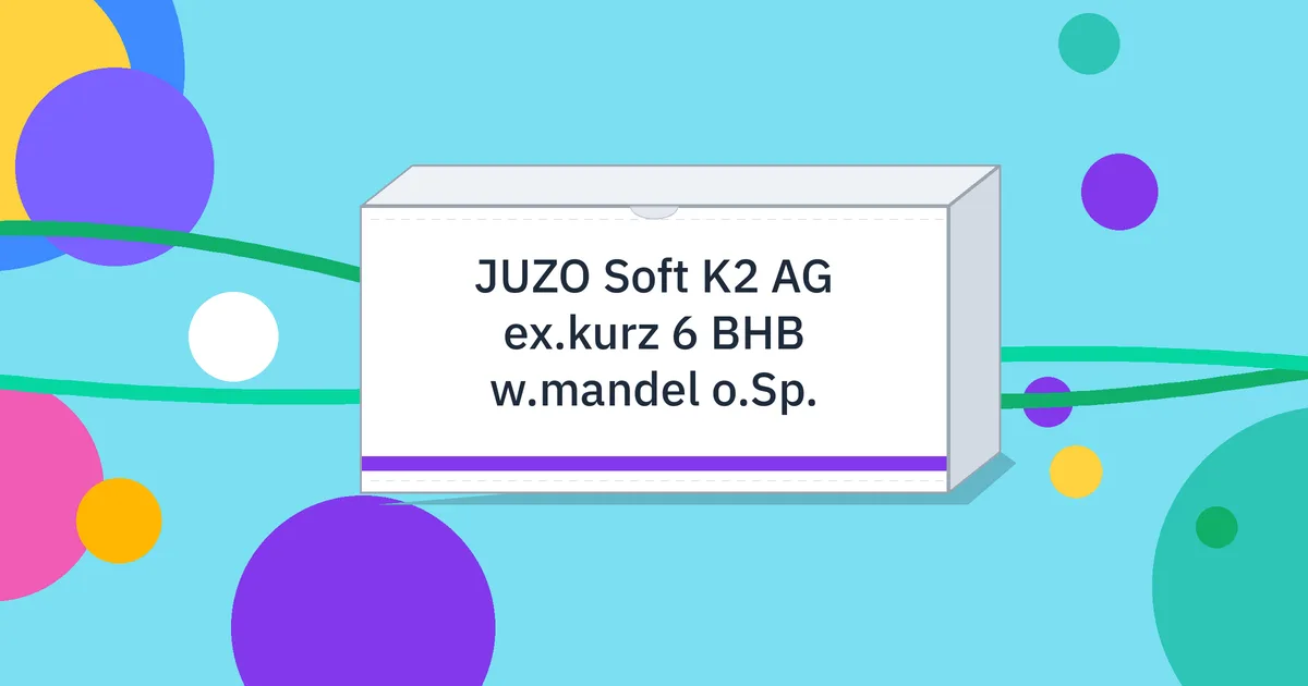 Symbolbild: Packung mit der Aufschrift JUZO Soft K2 AG ex.kurz 6 BHB w.mandel o.Sp. (PZN 14844262) – Verfügbarkeit und Bezug in Apotheken in Frankfurt am Main