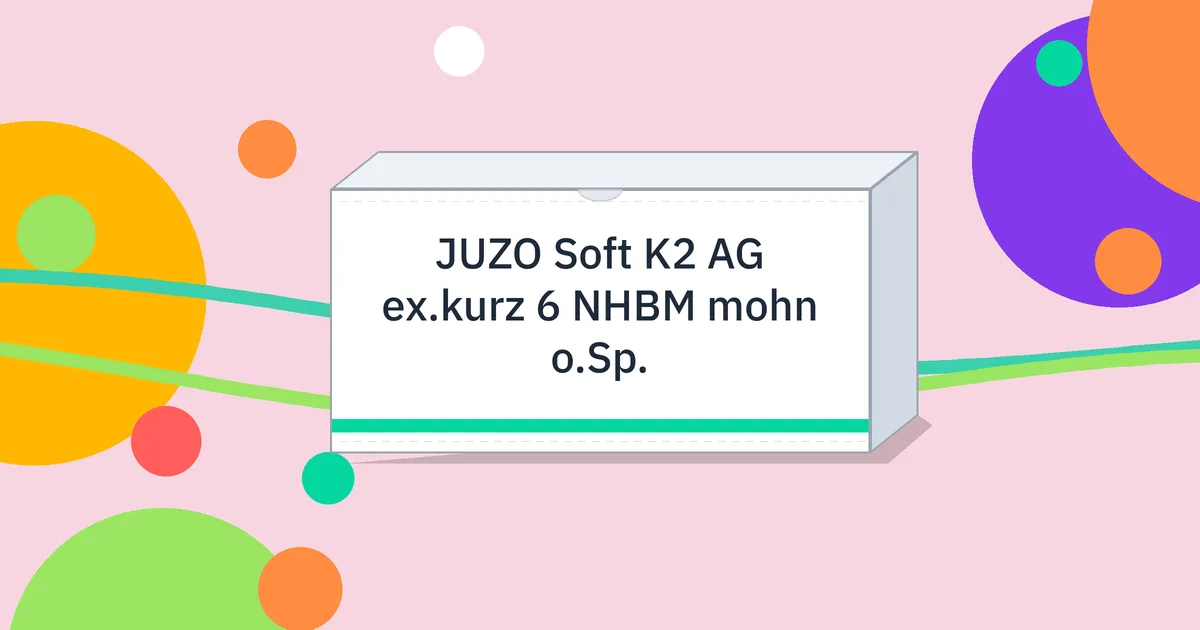 Symbolbild: Packung mit der Aufschrift JUZO Soft K2 AG ex.kurz 6 NHBM mohn o.Sp. (PZN 14998781) – Verfügbarkeit und Bezug in Apotheken in Frankfurt am Main