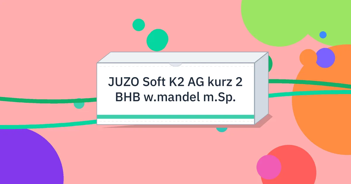 Symbolbild: Packung mit der Aufschrift JUZO Soft K2 AG kurz 2 BHB w.mandel m.Sp. (PZN 14842228) – Verfügbarkeit und Bezug in Apotheken in Frankfurt am Main