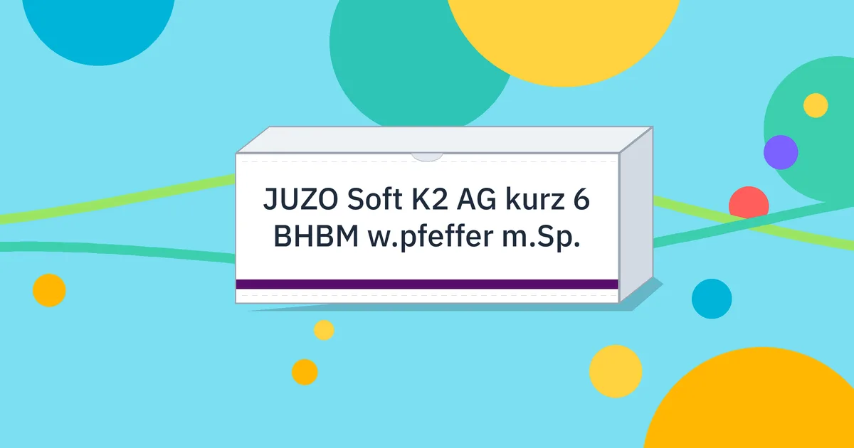 Symbolbild: Packung mit der Aufschrift JUZO Soft K2 AG kurz 6 BHBM w.pfeffer m.Sp. (PZN 14867375) – Verfügbarkeit und Bezug in Apotheken in Frankfurt am Main
