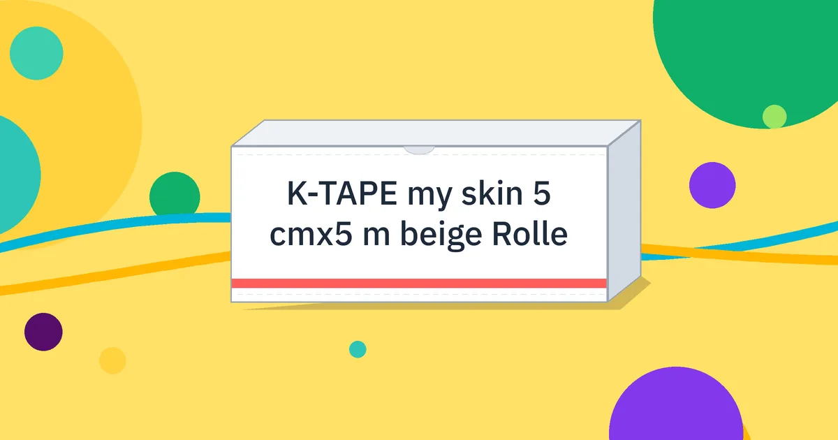Symbolbild: Packung mit der Aufschrift K-TAPE my skin 5 cmx5 m beige Rolle (PZN 17455331) – Verfügbarkeit und Bezug in Apotheken in Frankfurt am Main