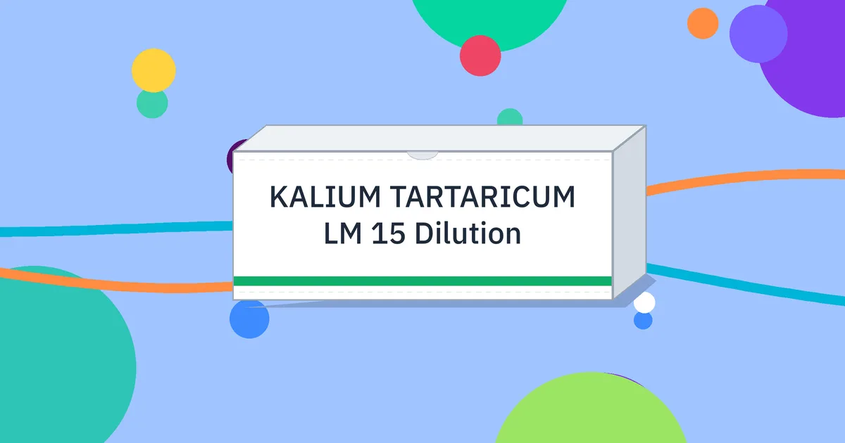 Symbolbild: Packung mit der Aufschrift KALIUM TARTARICUM LM 15 Dilution (PZN 12926777) – Verfügbarkeit und Bezug in Apotheken in Frankfurt am Main