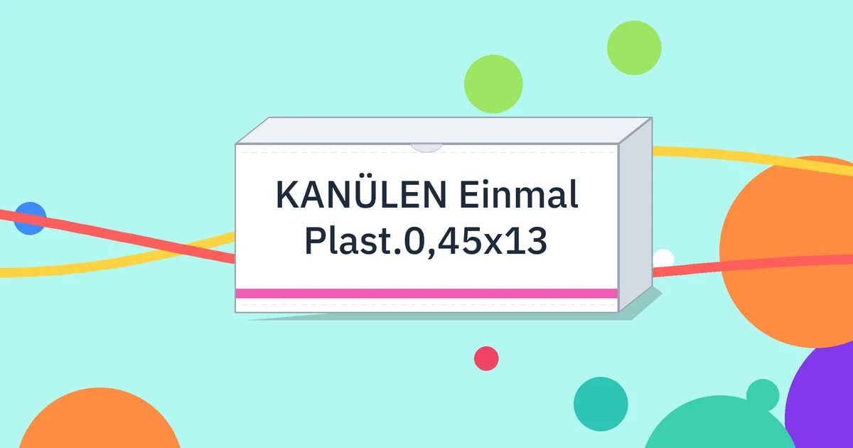 Symbolbild: Packung mit der Aufschrift KANÜLEN Einmal Plast.0,45x13 (PZN 01965372) – Verfügbarkeit und Bezug in Apotheken in Frankfurt am Main