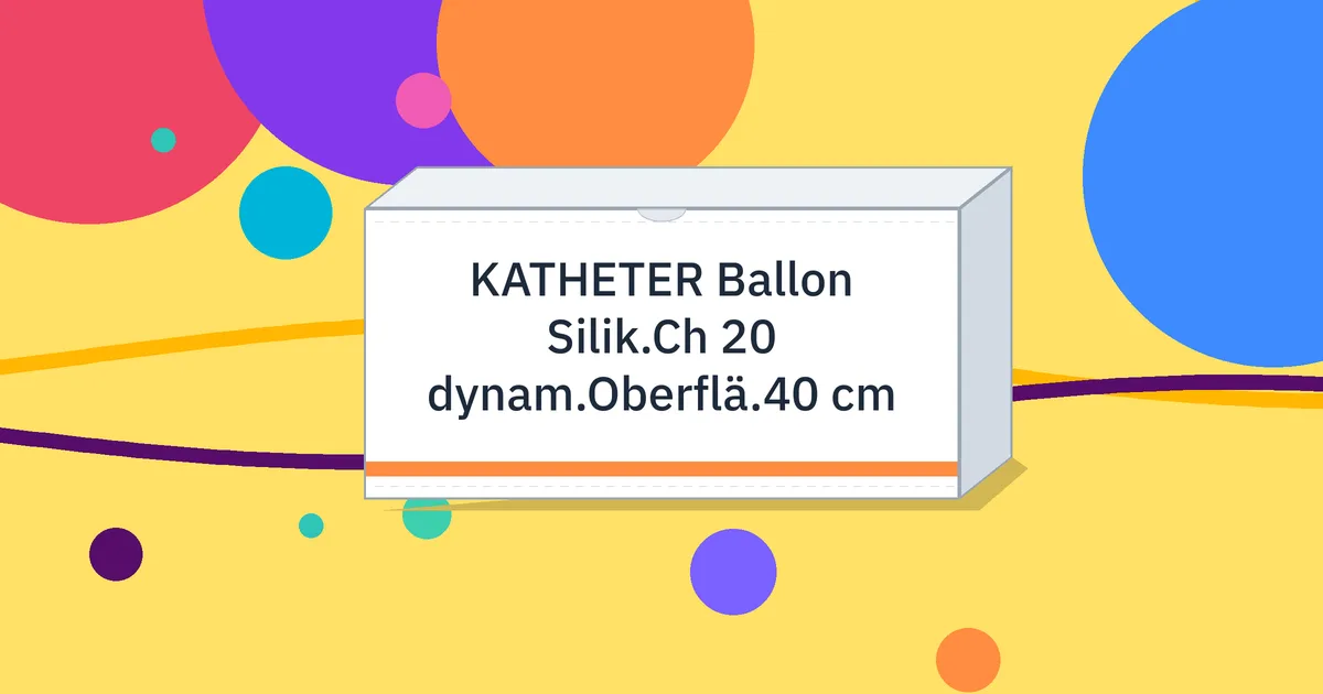 Symbolbild: Packung mit der Aufschrift KATHETER Ballon Silik.Ch 20 dynam.Oberflä.40 cm (PZN 00517105) – Verfügbarkeit und Bezug in Apotheken in Frankfurt am Main
