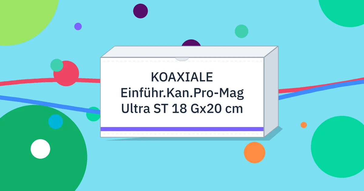 Symbolbild: Packung mit der Aufschrift KOAXIALE Einführ.Kan.Pro-Mag Ultra ST 18 Gx20 cm (PZN 05020266) – Verfügbarkeit und Bezug in Apotheken in Frankfurt am Main