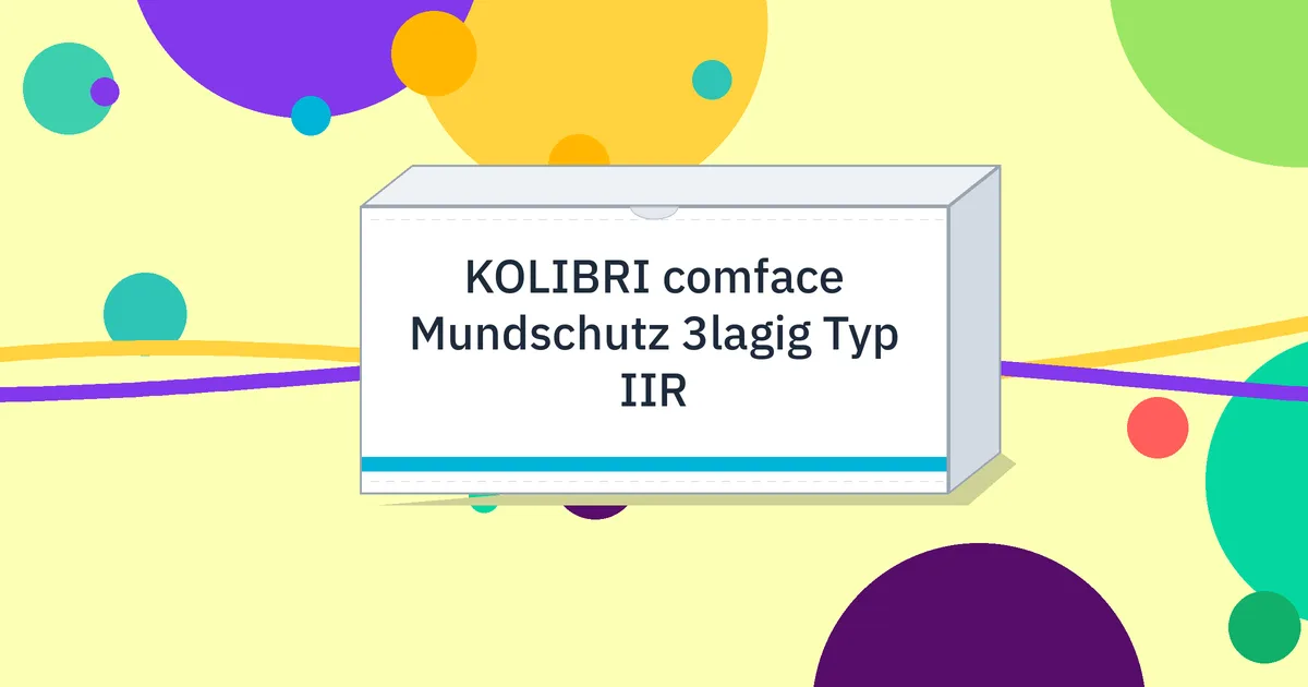 Symbolbild: Packung mit der Aufschrift KOLIBRI comface Mundschutz 3lagig Typ IIR (PZN 19543401) – Verfügbarkeit und Bezug in Apotheken in Frankfurt am Main