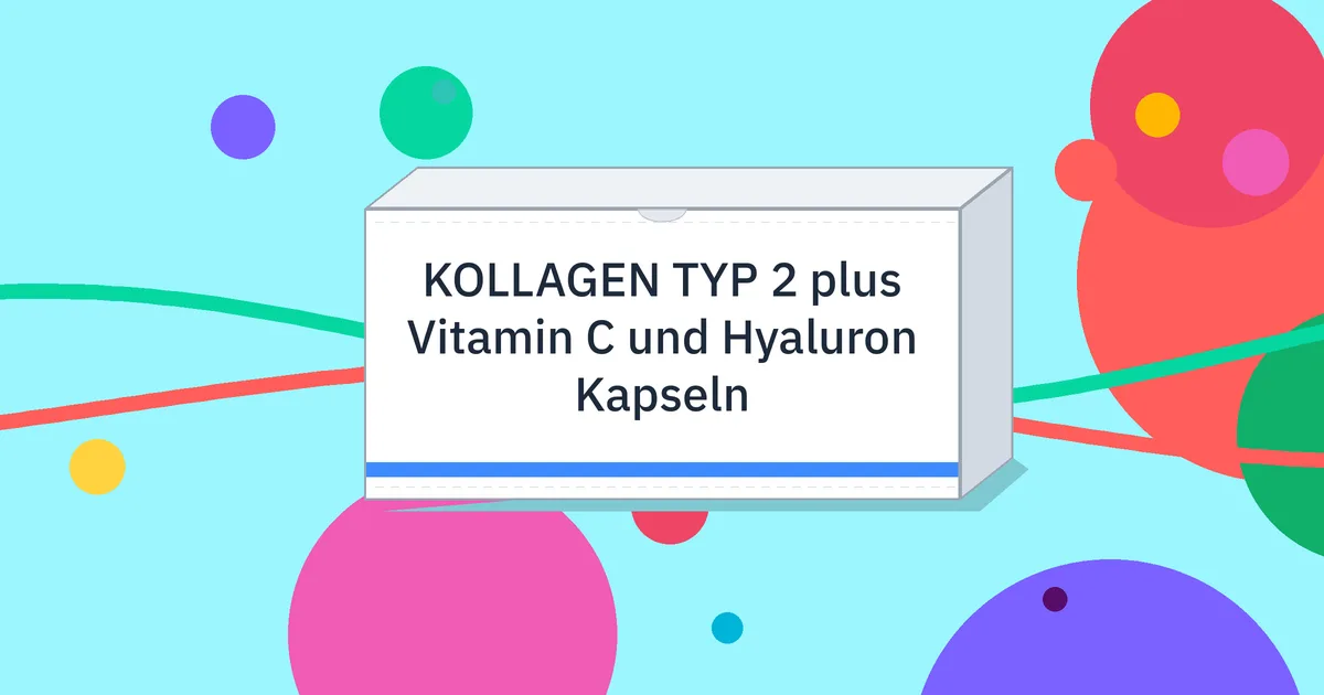 Symbolbild: Packung mit der Aufschrift KOLLAGEN TYP 2 plus Vitamin C und Hyaluron Kapseln (PZN 19889275) – Verfügbarkeit und Bezug in Apotheken in Frankfurt am Main