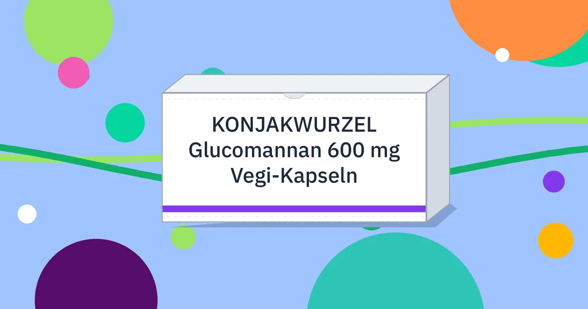 Symbolbild: Packung mit der Aufschrift KONJAKWURZEL Glucomannan 600 mg Vegi-Kapseln (PZN 16234645) – Verfügbarkeit und Bezug in Apotheken in Frankfurt am Main