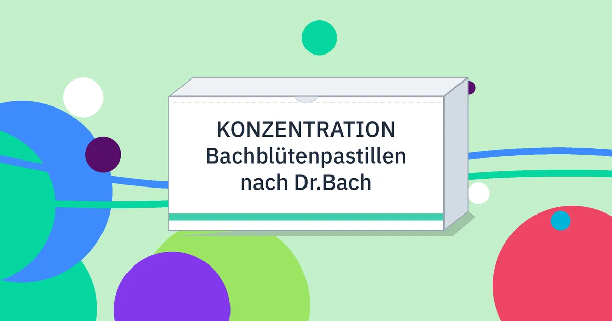 Symbolbild: Packung mit der Aufschrift KONZENTRATION Bachblütenpastillen nach Dr.Bach (PZN 09074460) – Verfügbarkeit und Bezug in Apotheken in Frankfurt am Main