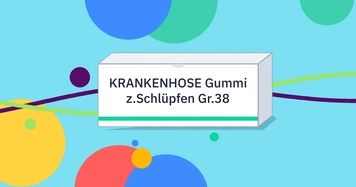 Symbolbild: Packung mit der Aufschrift KRANKENHOSE Gummi z.Schlüpfen Gr.38 (PZN 01979948) – Verfügbarkeit und Bezug in Apotheken in Frankfurt am Main