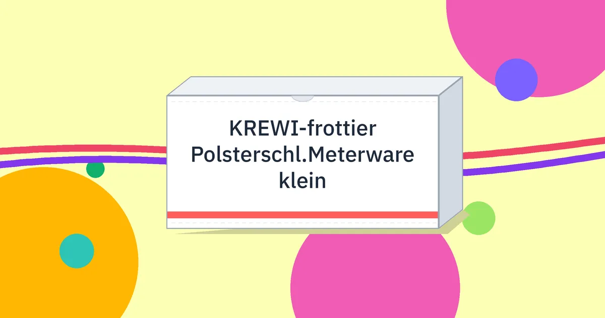 Symbolbild: Packung mit der Aufschrift KREWI-frottier Polsterschl.Meterware klein (PZN 06710122) – Verfügbarkeit und Bezug in Apotheken in Frankfurt am Main