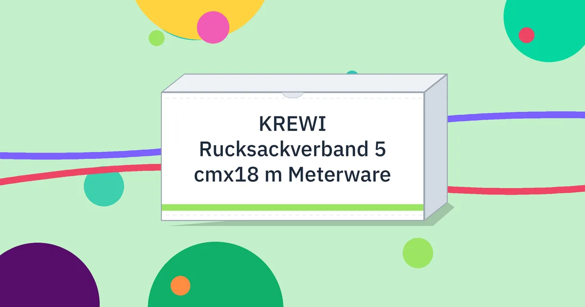 Symbolbild: Packung mit der Aufschrift KREWI Rucksackverband 5 cmx18 m Meterware (PZN 06711133) – Verfügbarkeit und Bezug in Apotheken in Frankfurt am Main