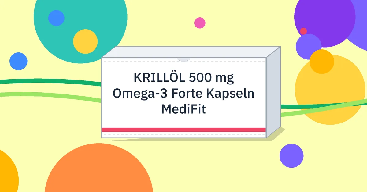 Symbolbild: Packung mit der Aufschrift KRILLÖL 500 mg Omega-3 Forte Kapseln MediFit (PZN 11514771) – Verfügbarkeit und Bezug in Apotheken in Frankfurt am Main