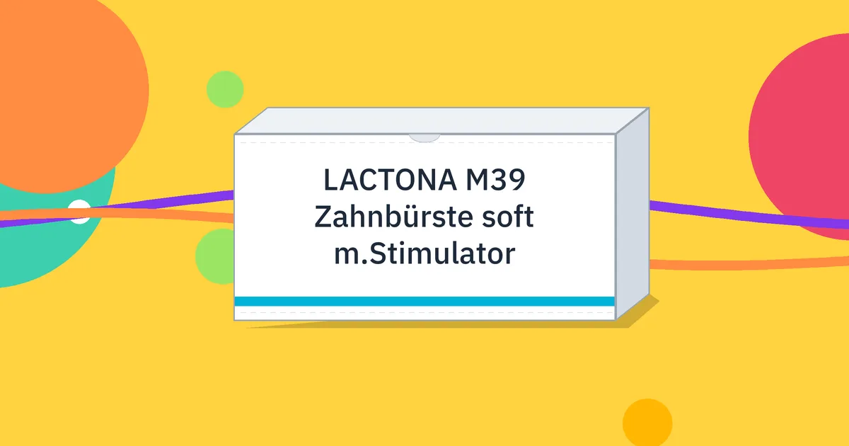 Symbolbild: Packung mit der Aufschrift LACTONA M39 Zahnbürste soft m.Stimulator (PZN 07234296) – Verfügbarkeit und Bezug in Apotheken in Frankfurt am Main