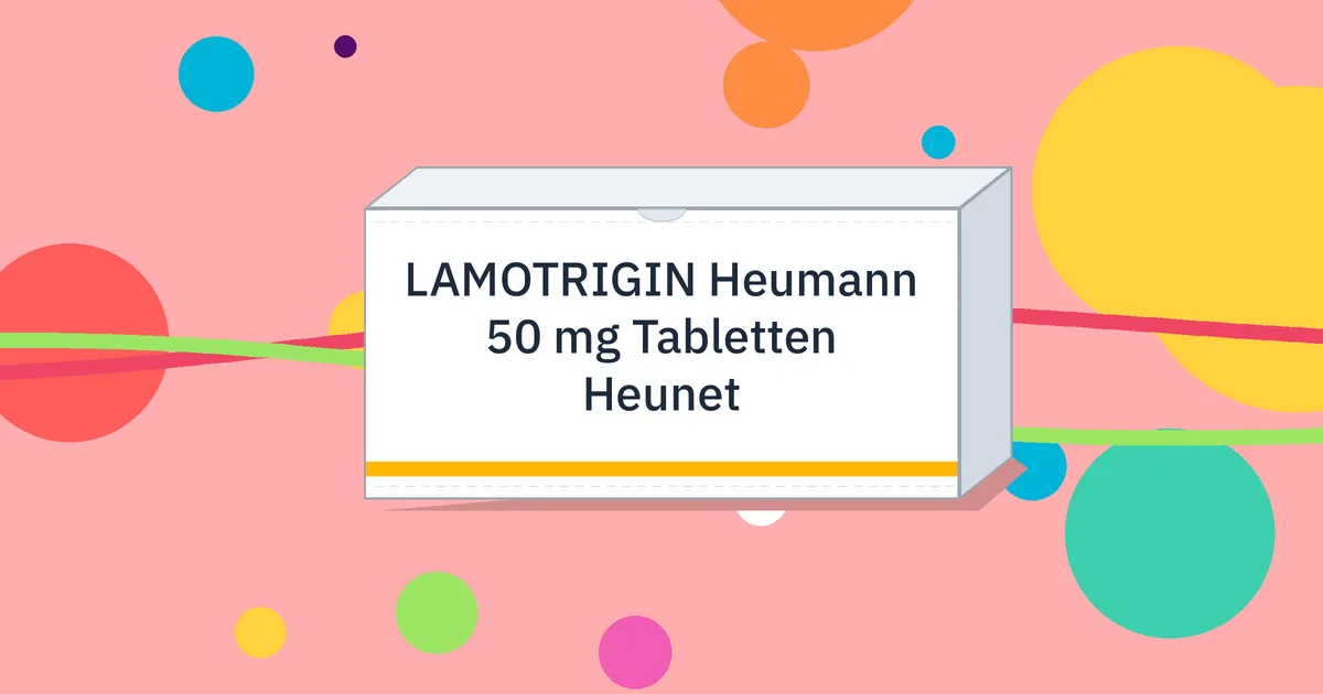 Symbolbild: Packung mit der Aufschrift LAMOTRIGIN Heumann 50 mg Tabletten Heunet (PZN 15304013) – Verfügbarkeit und Bezug in Apotheken in Frankfurt am Main