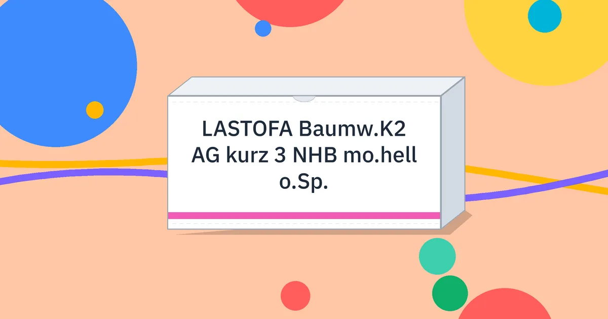 Symbolbild: Packung mit der Aufschrift LASTOFA Baumw.K2 AG kurz 3 NHB mo.hell o.Sp. (PZN 01948356) – Verfügbarkeit und Bezug in Apotheken in Frankfurt am Main