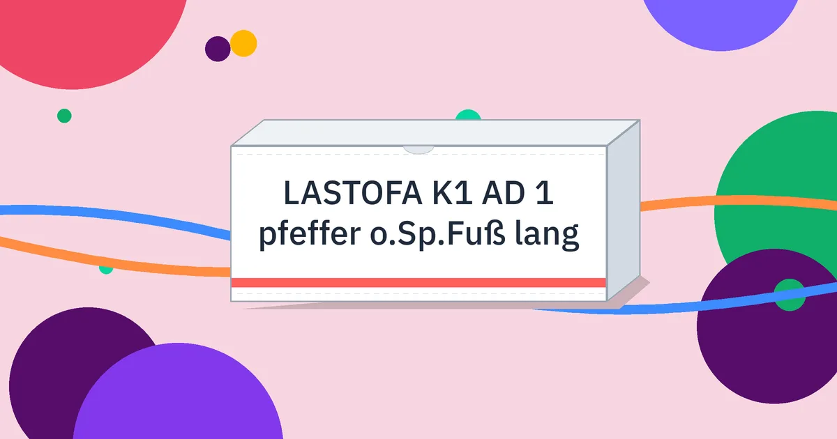 Symbolbild: Packung mit der Aufschrift LASTOFA K1 AD 1 pfeffer o.Sp.Fuß lang (PZN 14146316) – Verfügbarkeit und Bezug in Apotheken in Frankfurt am Main
