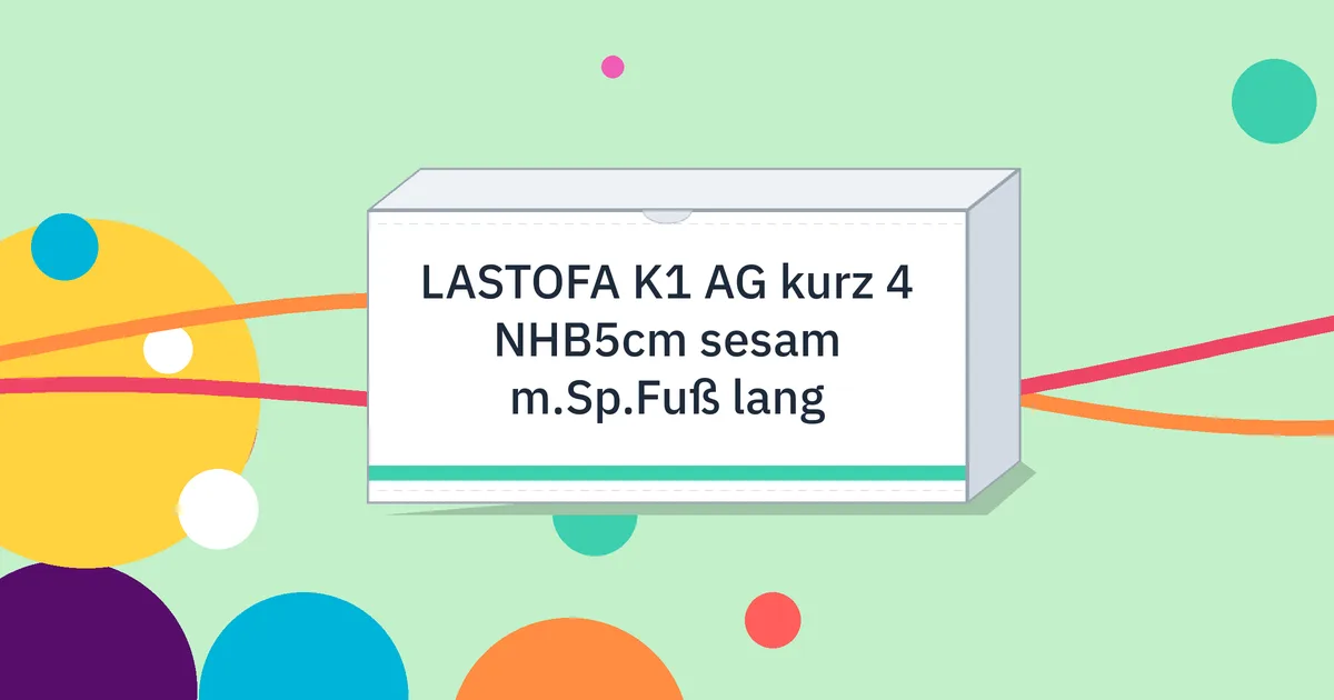 Symbolbild: Packung mit der Aufschrift LASTOFA K1 AG kurz 4 NHB5cm sesam m.Sp.Fuß lang (PZN 13792474) – Verfügbarkeit und Bezug in Apotheken in Frankfurt am Main