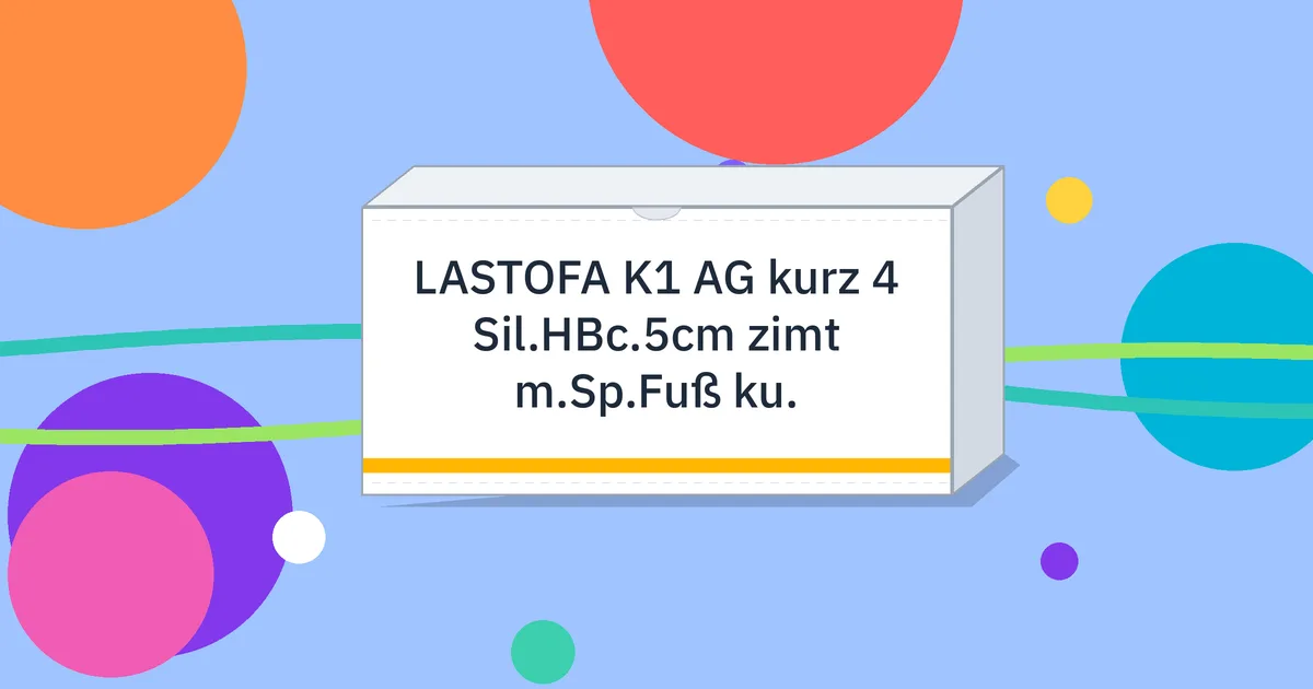 Symbolbild: Packung mit der Aufschrift LASTOFA K1 AG kurz 4 Sil.HBc.5cm zimt m.Sp.Fuß ku. (PZN 13792020) – Verfügbarkeit und Bezug in Apotheken in Frankfurt am Main