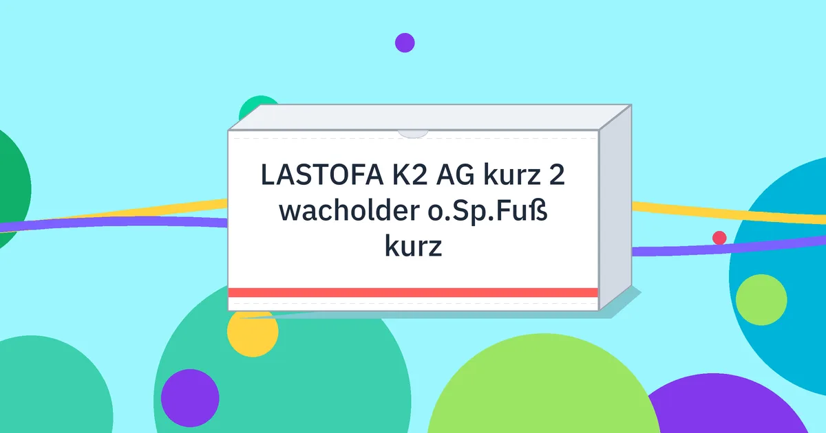 Symbolbild: Packung mit der Aufschrift LASTOFA K2 AG kurz 2 wacholder o.Sp.Fuß kurz (PZN 13803290) – Verfügbarkeit und Bezug in Apotheken in Frankfurt am Main