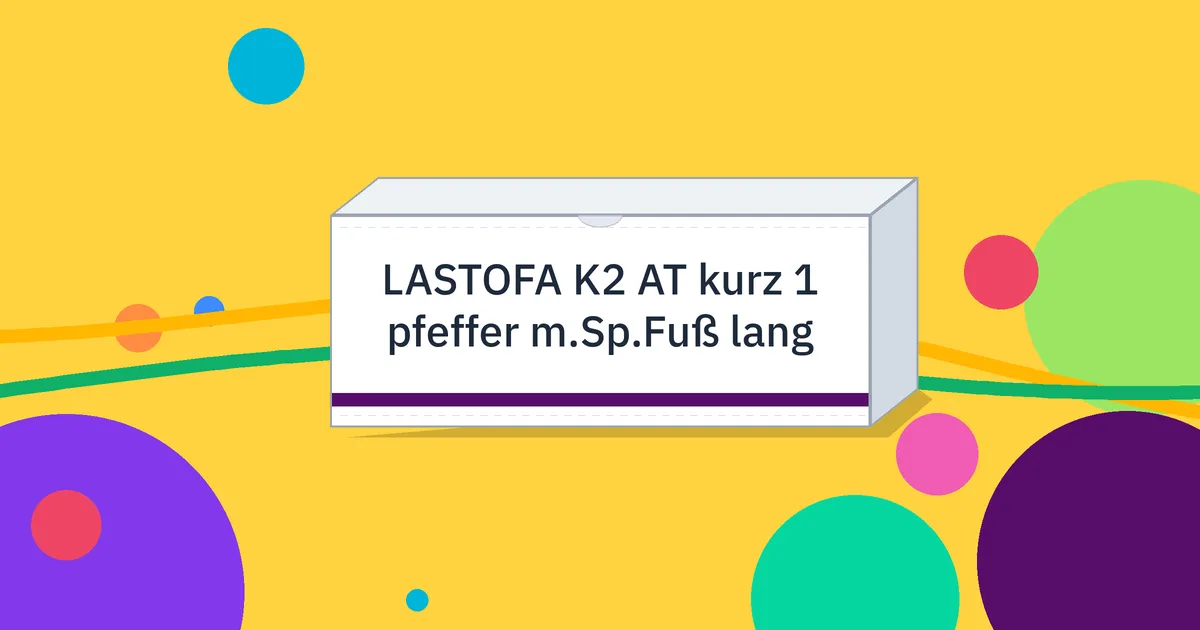 Symbolbild: Packung mit der Aufschrift LASTOFA K2 AT kurz 1 pfeffer m.Sp.Fuß lang (PZN 13808465) – Verfügbarkeit und Bezug in Apotheken in Frankfurt am Main