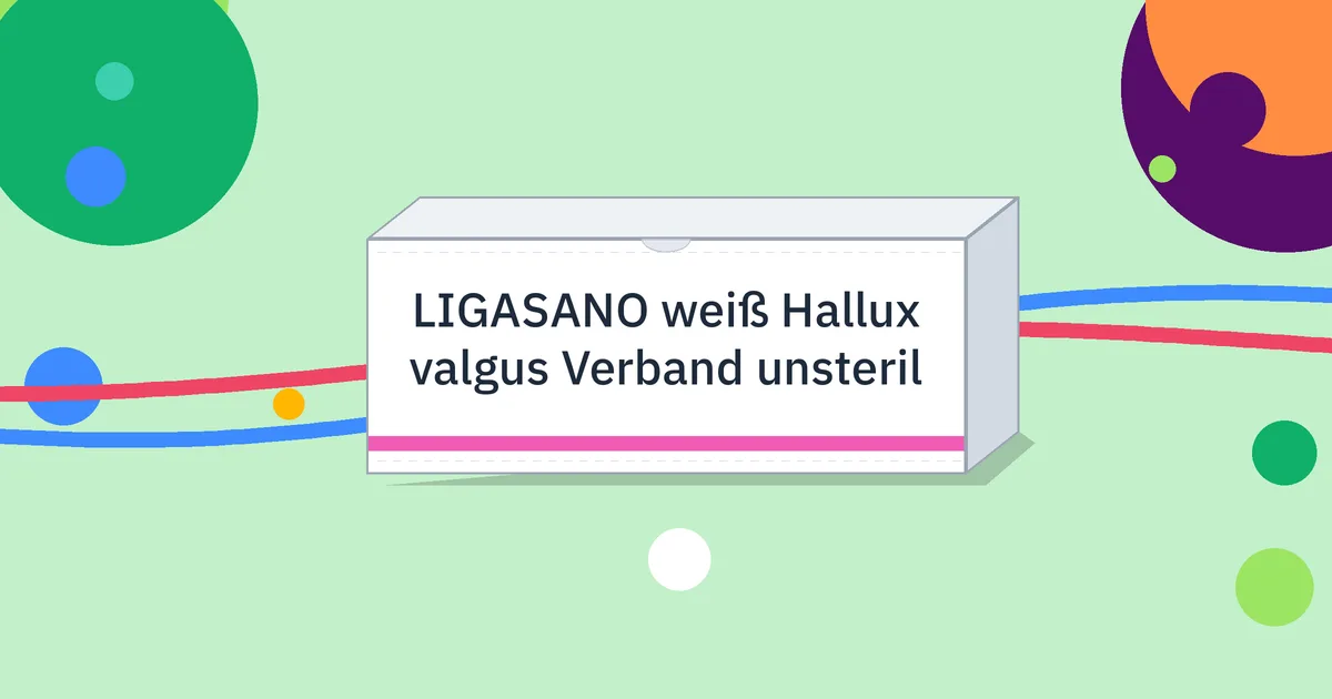 Symbolbild: Packung mit der Aufschrift LIGASANO weiß Hallux valgus Verband unsteril (PZN 17250965) – Verfügbarkeit und Bezug in Apotheken in Frankfurt am Main