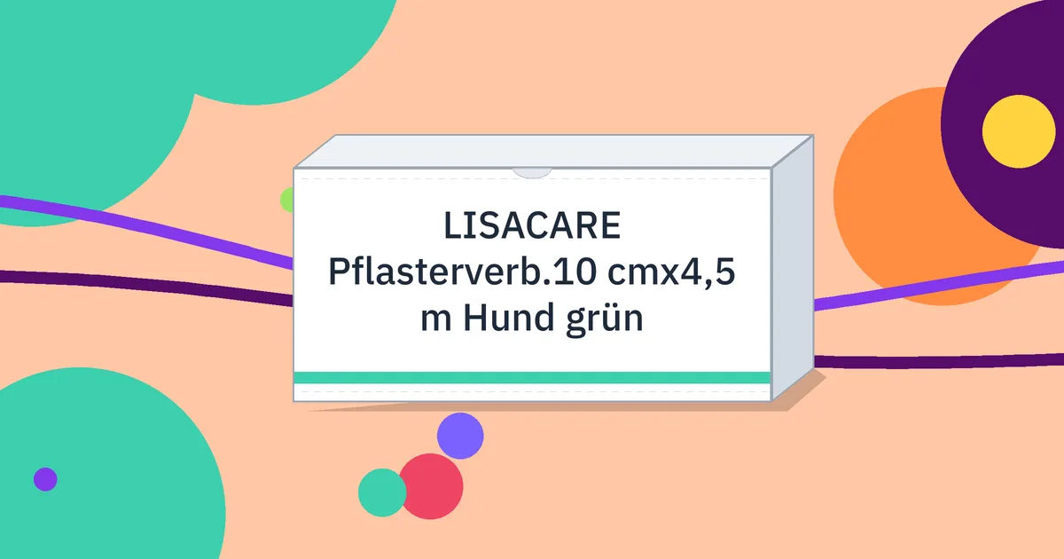 Symbolbild: Packung mit der Aufschrift LISACARE Pflasterverb.10 cmx4,5 m Hund grün (PZN 17893284) – Verfügbarkeit und Bezug in Apotheken in Frankfurt am Main
