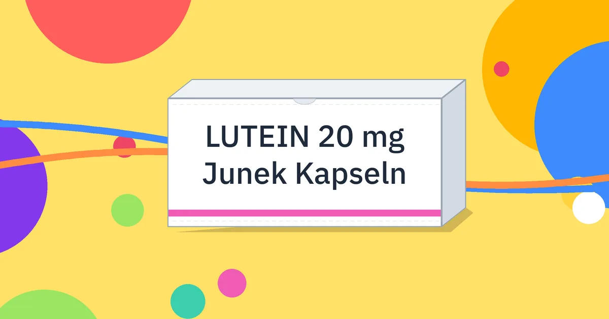 Symbolbild: Packung mit der Aufschrift LUTEIN 20 mg Junek Kapseln (PZN 10396625) – Verfügbarkeit und Bezug in Apotheken in Frankfurt am Main