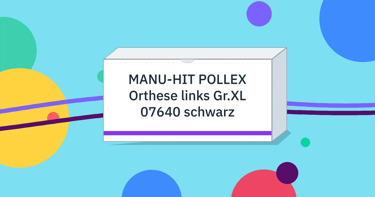 Symbolbild: Packung mit der Aufschrift MANU-HIT POLLEX Orthese links Gr.XL 07640 schwarz (PZN 01337167) – Verfügbarkeit und Bezug in Apotheken in Frankfurt am Main