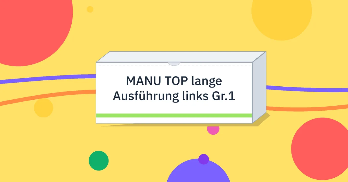 Symbolbild: Packung mit der Aufschrift MANU TOP lange Ausführung links Gr.1 (PZN 01358092) – Verfügbarkeit und Bezug in Apotheken in Frankfurt am Main