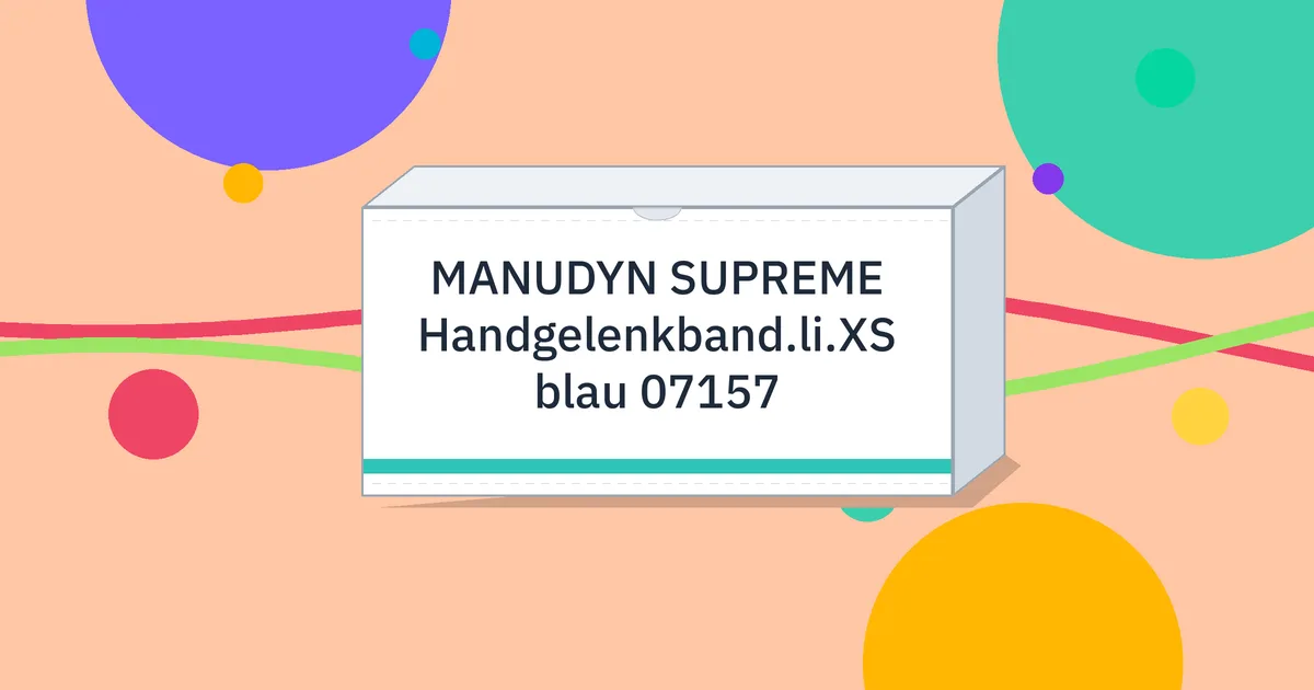 Symbolbild: Packung mit der Aufschrift MANUDYN SUPREME Handgelenkband.li.XS blau 07157 (PZN 16931048) – Verfügbarkeit und Bezug in Apotheken in Frankfurt am Main