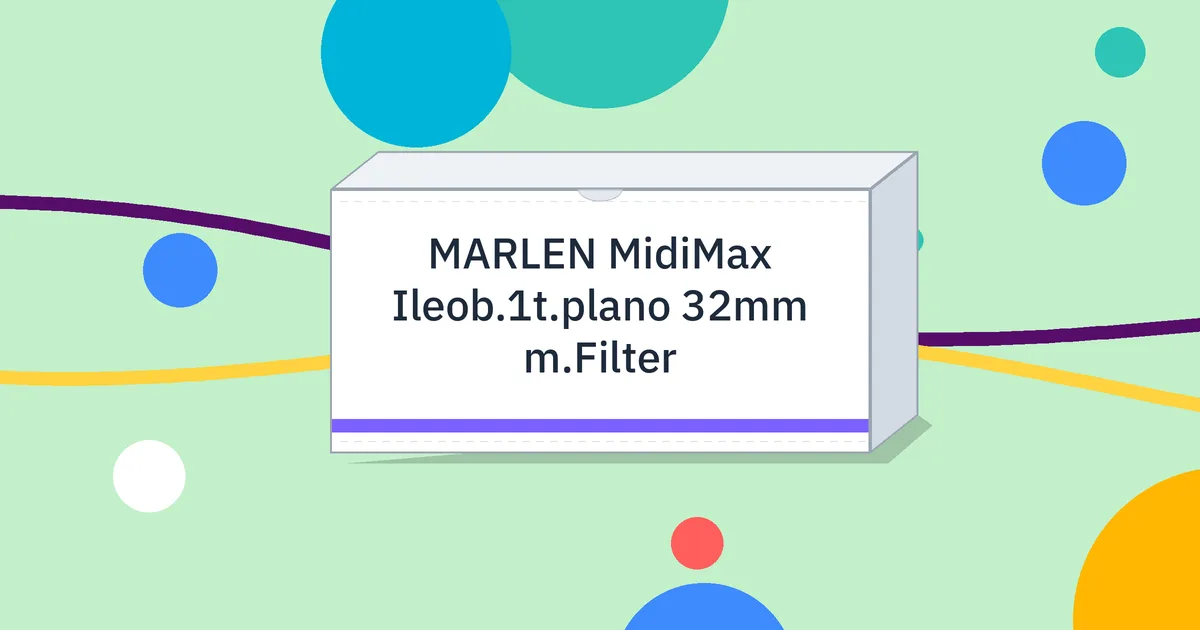 Symbolbild: Packung mit der Aufschrift MARLEN MidiMax Ileob.1t.plano 32mm m.Filter (PZN 16658090) – Verfügbarkeit und Bezug in Apotheken in Frankfurt am Main