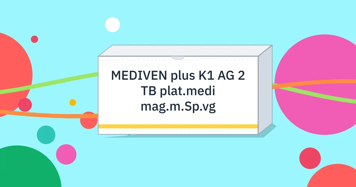 Symbolbild: Packung mit der Aufschrift MEDIVEN plus K1 AG 2 TB plat.medi mag.m.Sp.vg (PZN 15060290) – Verfügbarkeit und Bezug in Apotheken in Frankfurt am Main