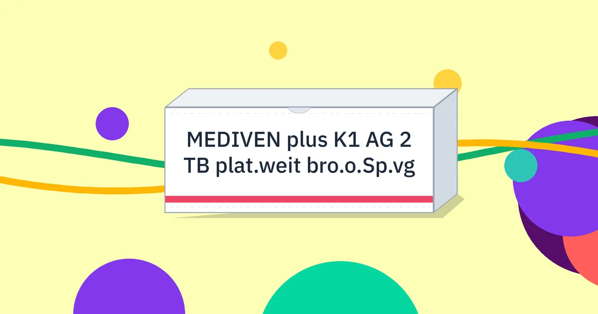 Symbolbild: Packung mit der Aufschrift MEDIVEN plus K1 AG 2 TB plat.weit bro.o.Sp.vg (PZN 15061740) – Verfügbarkeit und Bezug in Apotheken in Frankfurt am Main