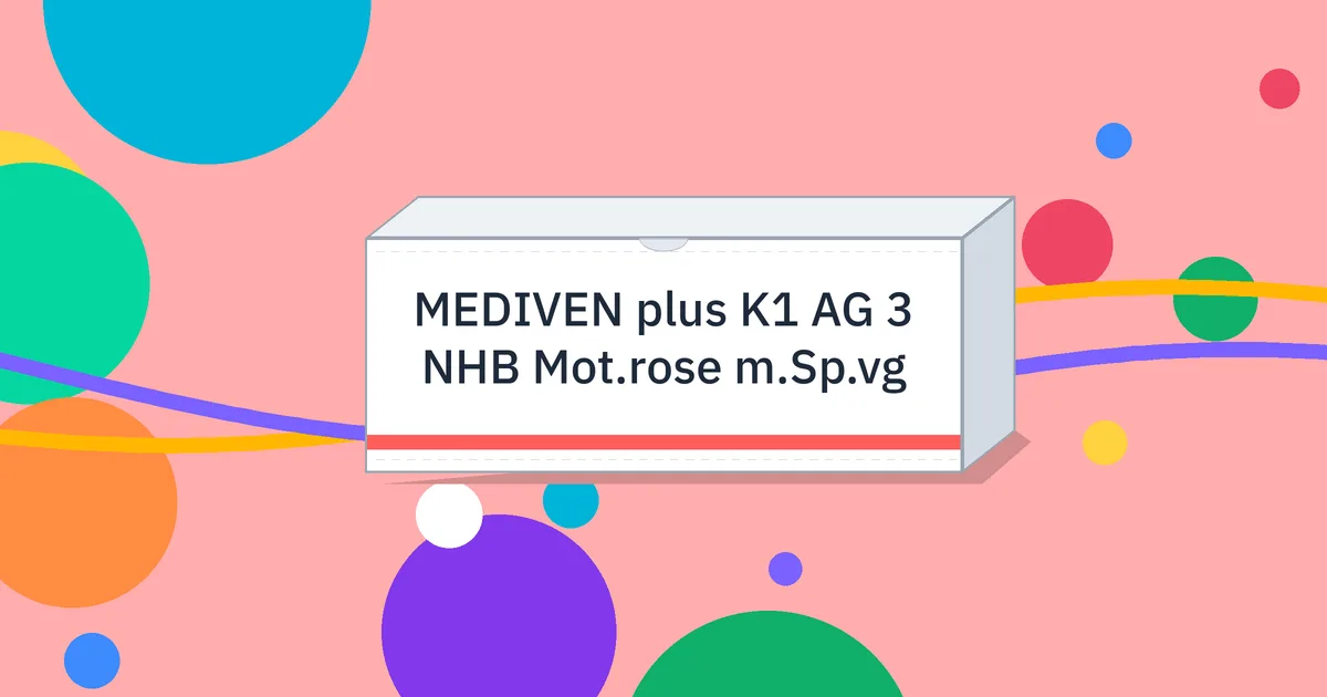 Symbolbild: Packung mit der Aufschrift MEDIVEN plus K1 AG 3 NHB Mot.rose m.Sp.vg (PZN 15915509) – Verfügbarkeit und Bezug in Apotheken in Frankfurt am Main
