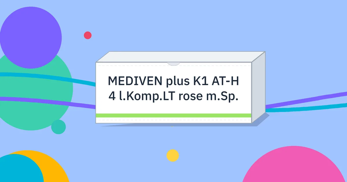 Symbolbild: Packung mit der Aufschrift MEDIVEN plus K1 AT-H 4 l.Komp.LT rose m.Sp. (PZN 15038095) – Verfügbarkeit und Bezug in Apotheken in Frankfurt am Main