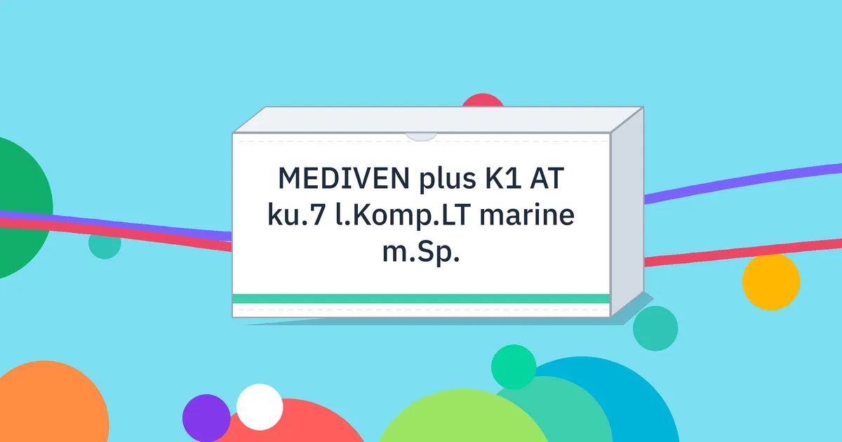 Symbolbild: Packung mit der Aufschrift MEDIVEN plus K1 AT ku.7 l.Komp.LT marine m.Sp. (PZN 15028671) – Verfügbarkeit und Bezug in Apotheken in Frankfurt am Main