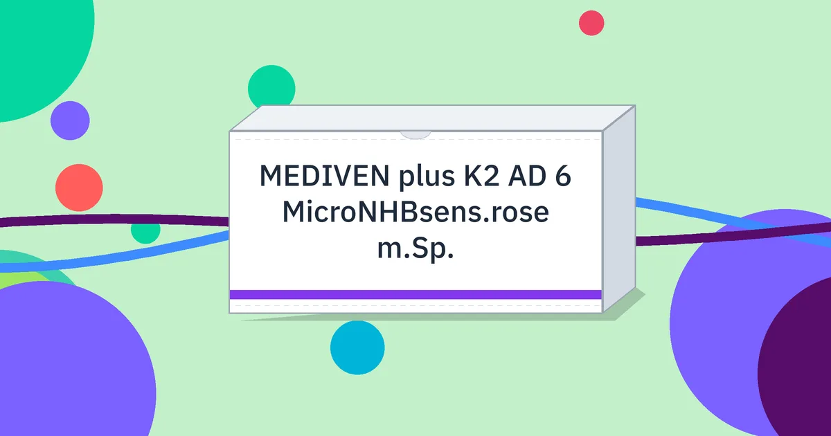 Symbolbild: Packung mit der Aufschrift MEDIVEN plus K2 AD 6 MicroNHBsens.rose m.Sp. (PZN 15932637) – Verfügbarkeit und Bezug in Apotheken in Frankfurt am Main