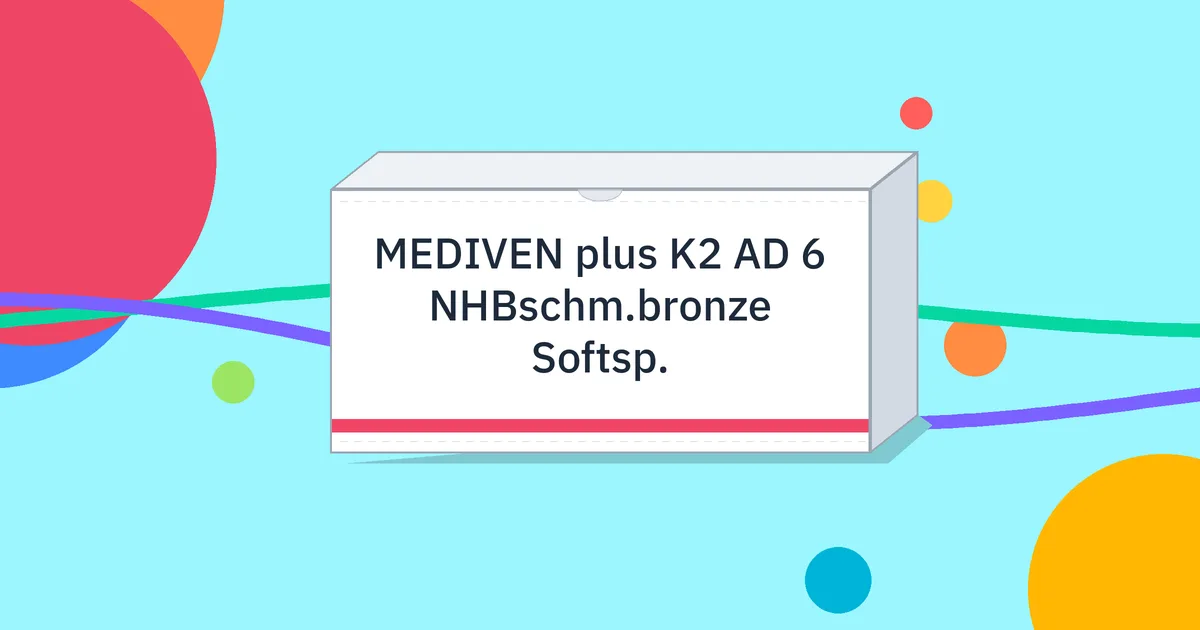 Symbolbild: Packung mit der Aufschrift MEDIVEN plus K2 AD 6 NHBschm.bronze Softsp. (PZN 15938864) – Verfügbarkeit und Bezug in Apotheken in Frankfurt am Main