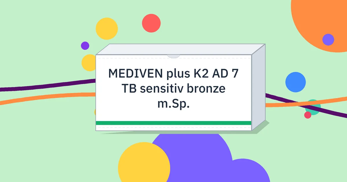Symbolbild: Packung mit der Aufschrift MEDIVEN plus K2 AD 7 TB sensitiv bronze m.Sp. (PZN 15105495) – Verfügbarkeit und Bezug in Apotheken in Frankfurt am Main