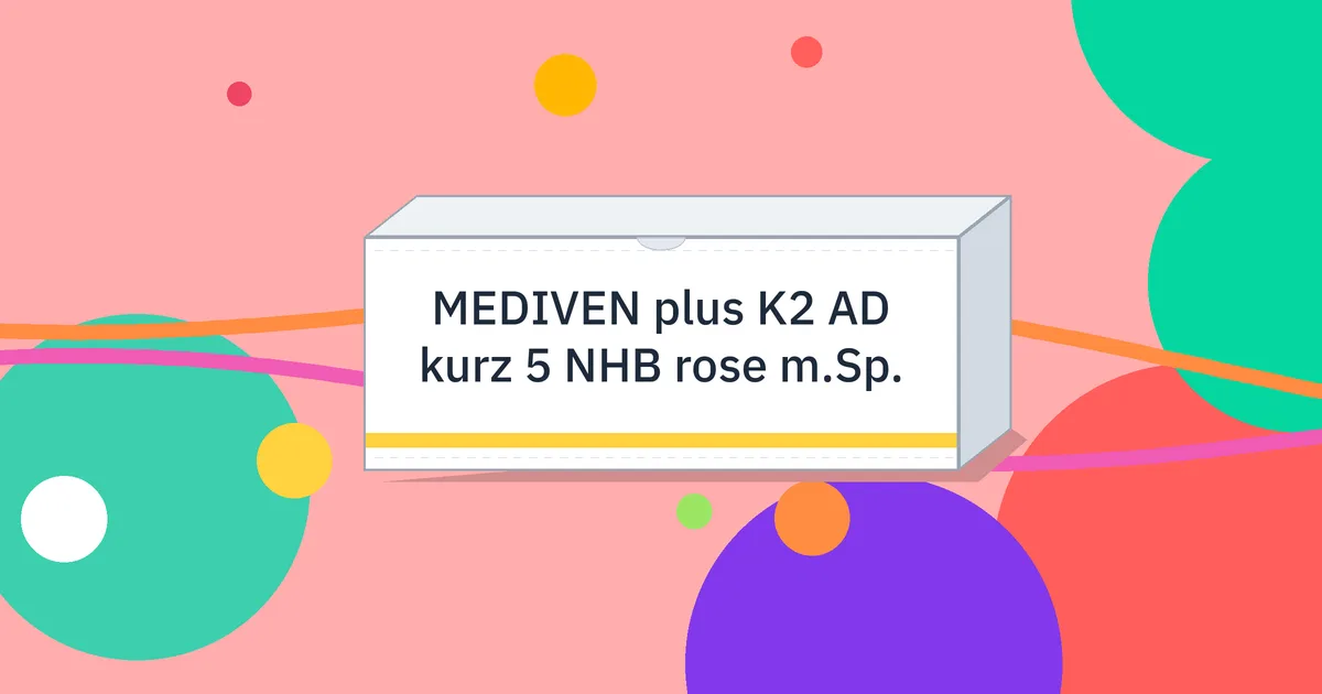 Symbolbild: Packung mit der Aufschrift MEDIVEN plus K2 AD kurz 5 NHB rose m.Sp. (PZN 15925212) – Verfügbarkeit und Bezug in Apotheken in Frankfurt am Main