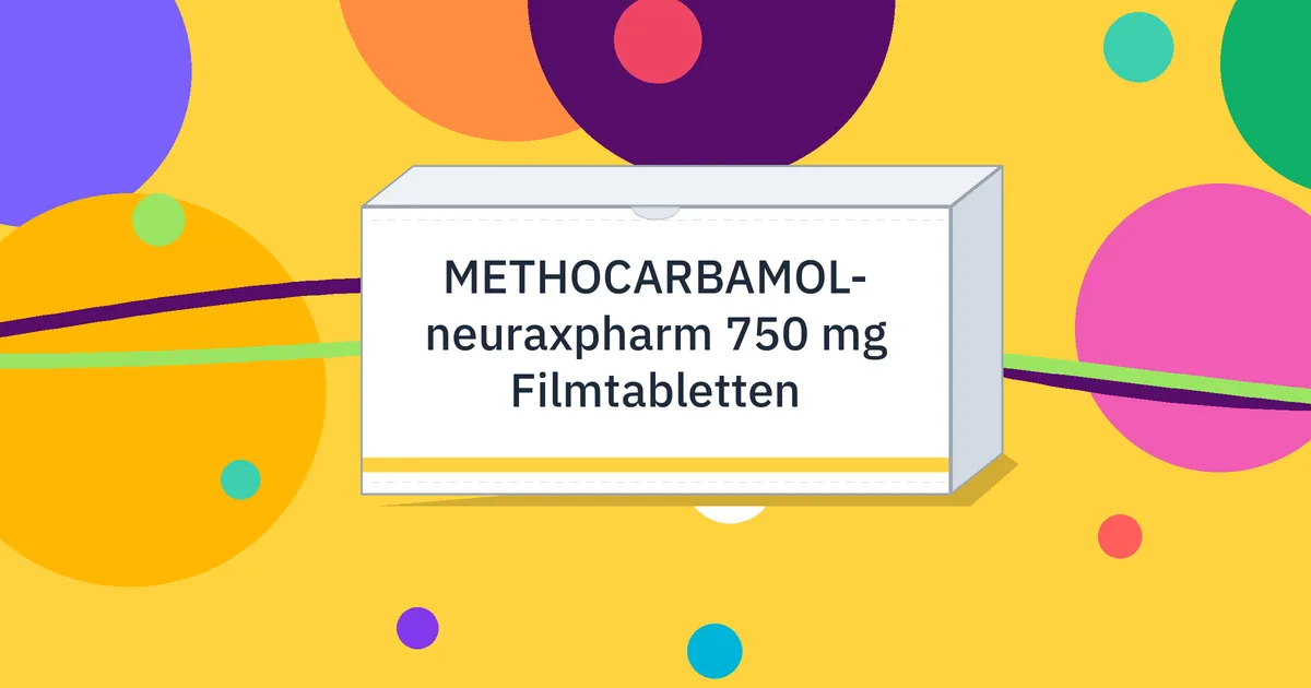 Symbolbild: Packung mit der Aufschrift METHOCARBAMOL-neuraxpharm 750 mg Filmtabletten (PZN 12872722) – Verfügbarkeit und Bezug in Apotheken in Frankfurt am Main