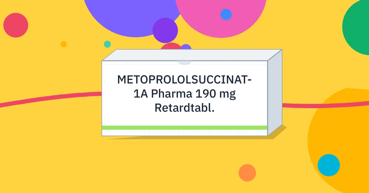 Symbolbild: Packung mit der Aufschrift METOPROLOLSUCCINAT-1A Pharma 190 mg Retardtabl. (PZN 00230579) – Verfügbarkeit und Bezug in Apotheken in Frankfurt am Main