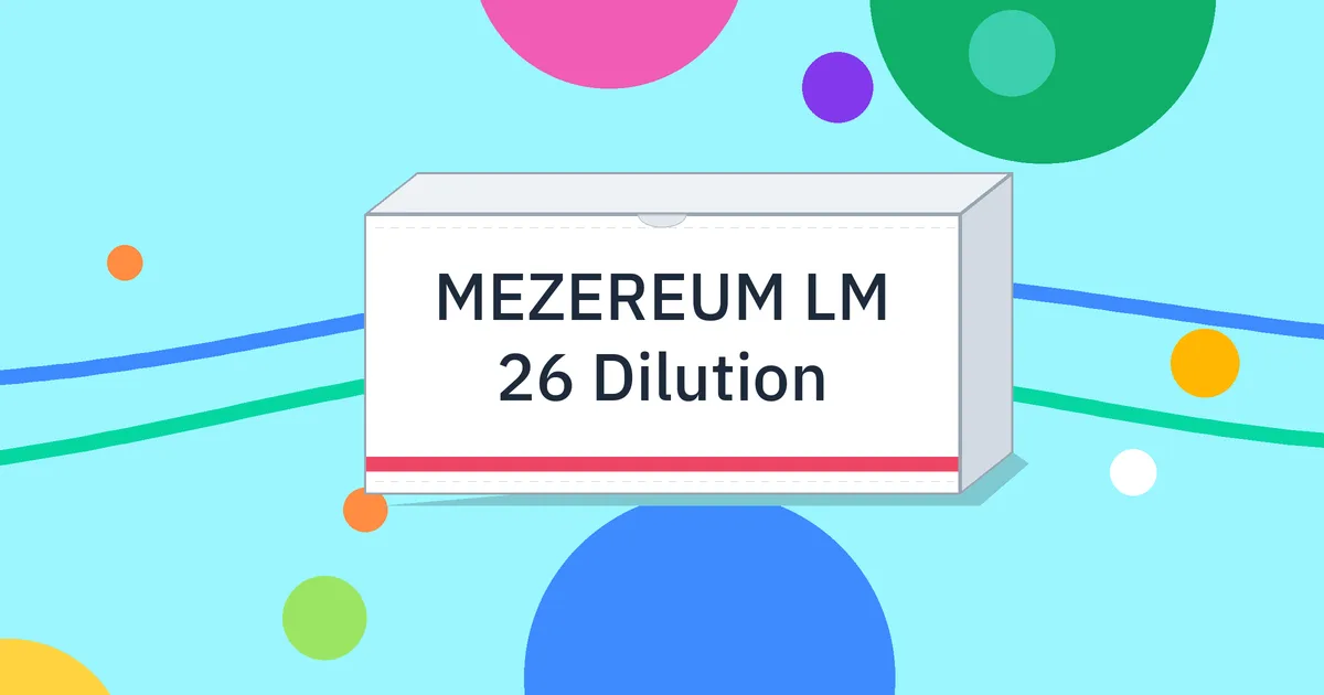 Symbolbild: Packung mit der Aufschrift MEZEREUM LM 26 Dilution (PZN 12956347) – Verfügbarkeit und Bezug in Apotheken in Frankfurt am Main