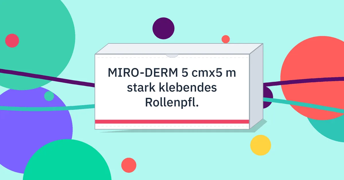 Symbolbild: Packung mit der Aufschrift MIRO-DERM 5 cmx5 m stark klebendes Rollenpfl. (PZN 07410669) – Verfügbarkeit und Bezug in Apotheken in Frankfurt am Main